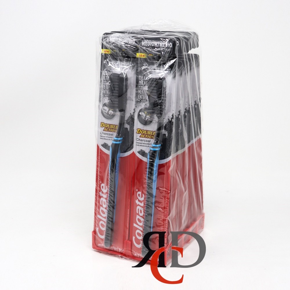 COLGATE TOOTHBRUSH MEDIUM DOUBLE ACTION CHARCOAL 12CT/ D ...