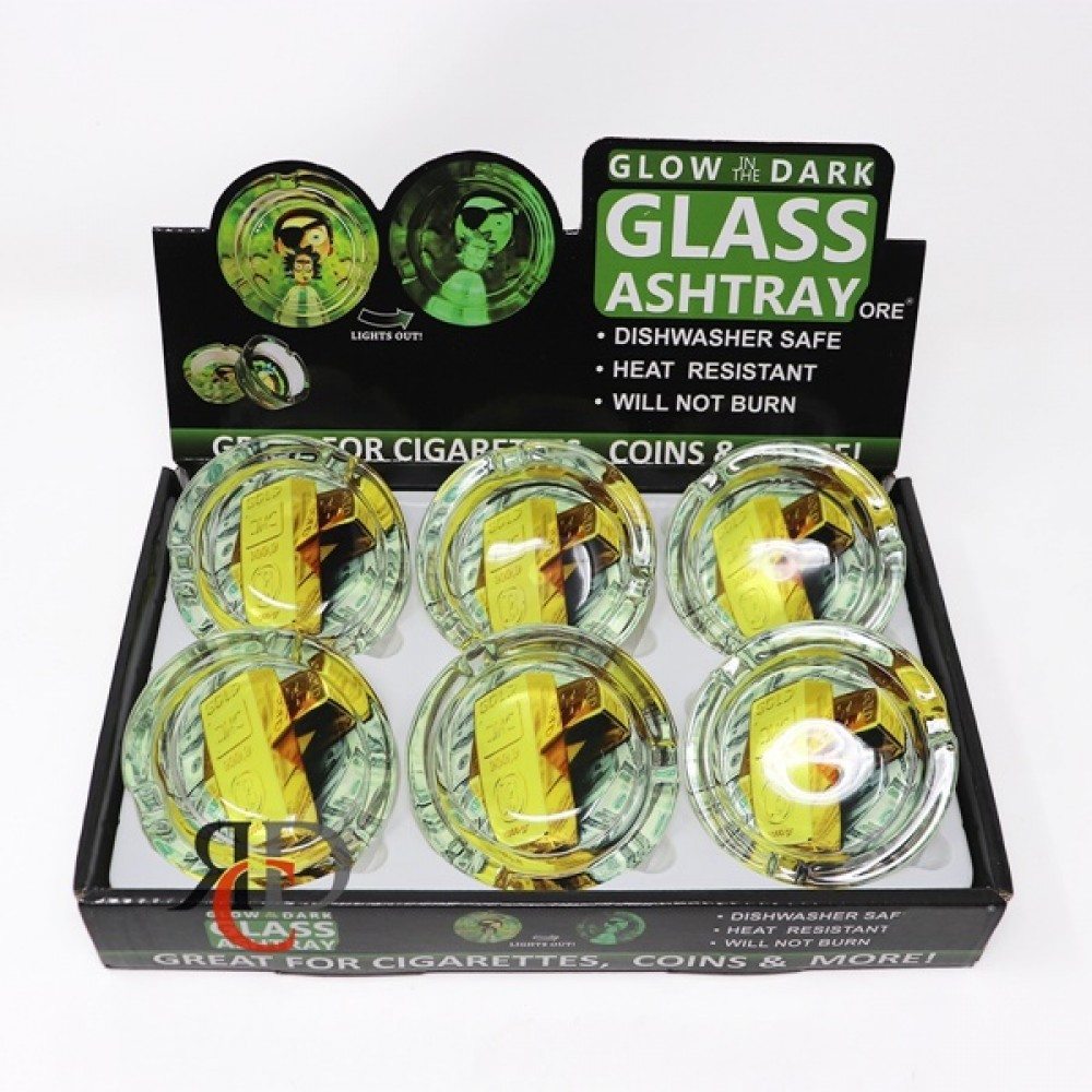 GLOW IN DARK GLASS ASHTRAY 6CT/ DISPLAY - GOLD BAR