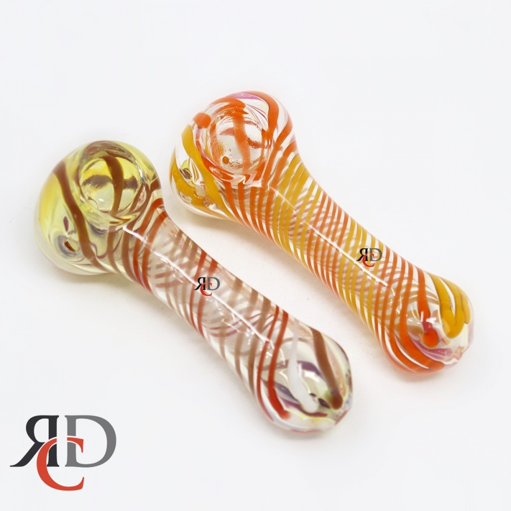 GLASS PIPE SWIRL RIBBON GOLD FUMED GP2691 1CT